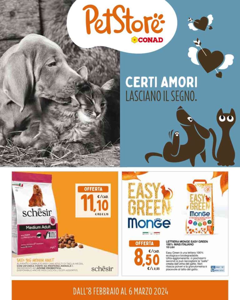 Volantino Conad Pet Store dal 8 febbraio al 6 marzo 2024