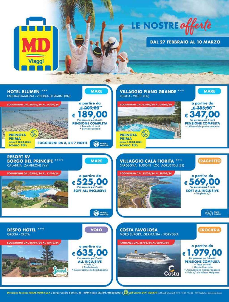 Volantino MD Viaggi dal 27 febbraio al 10 marzo 2024