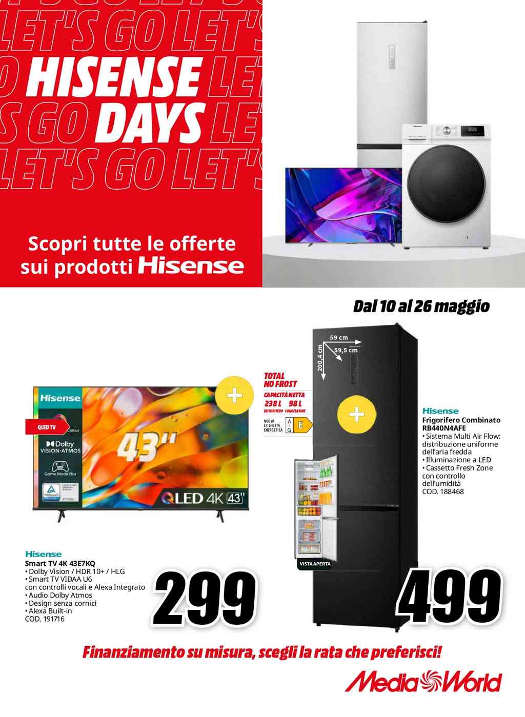 Volantino Mediaworld Hisense Days dal 10 al 26 maggio 2024