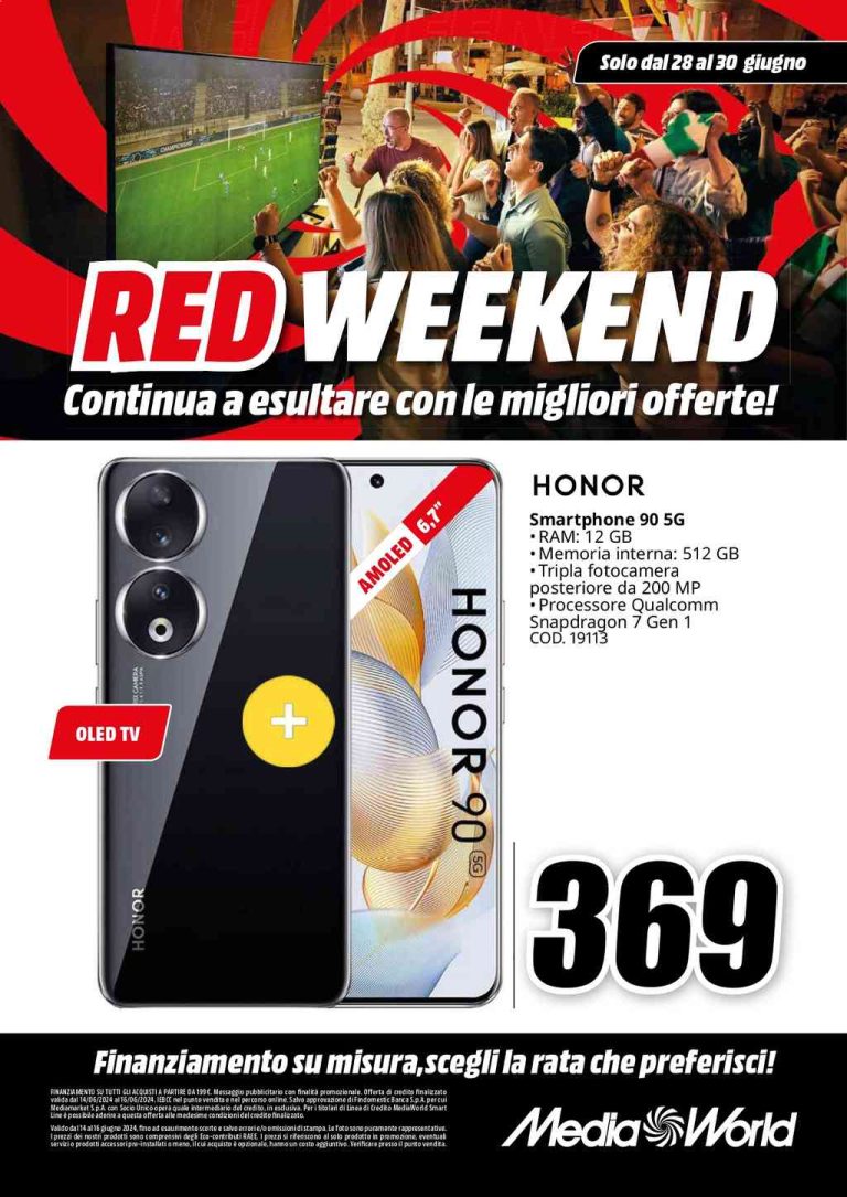 Prossimo Volantino Mediaworld Red Weekend dal 28 al 30 giugno 2024