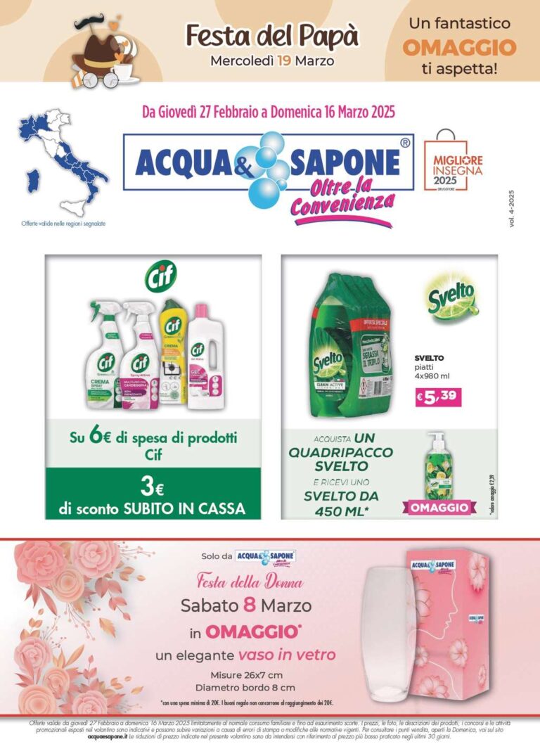 Volantino Acqua e Sapone dal 27 febbraio al 16 marzo 2025