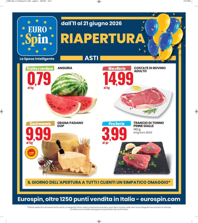 Volantino Eurospin Riapertura Asti dal 11 giugno 2026